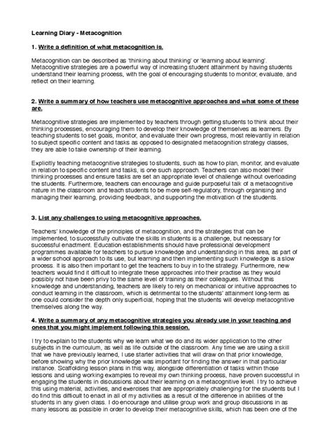 learning diary metacognition pdf