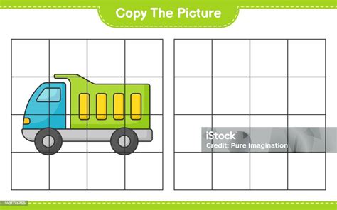 그림을 복사하고 격자선을 사용하여 Lorry의 그림을 복사하십시오 교육 어린이 게임 인쇄 가능한 워크 시트 벡터 일러스트 레이 션 0명에 대한 스톡 벡터 아트 및 기타