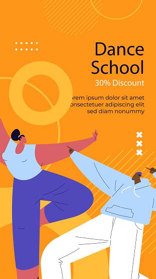 플랫 디자인 댄스 스쿨 포스트 스토리 벡터 일러스트 레이 션 개념에 대한 스톡 벡터 아트 및 기타 이미지 개념 개념과 주제