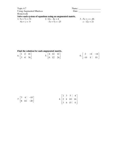 solving systems of equations using augmented matrices worksheet tessshebaylo