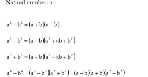 Algebraic Factorisation Formulas Algebraic Factorisation Formulas