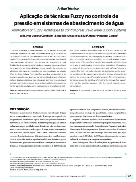 Pdf Aplicação De Técnicas Fuzzy No Controle De Pressão Em Sistemas De Abastecimento De água
