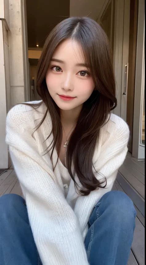 Pregirl，smile，looking At The Viewer，tight Sweater，fitted Jeans，photore