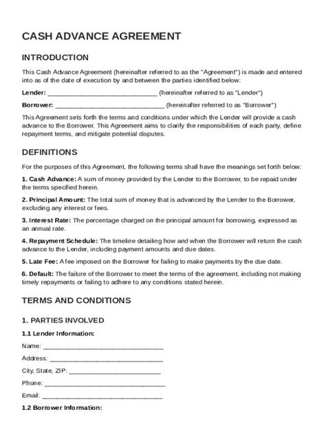 Cash Advance Agreement Template Fill Out And Sign Online Dochub