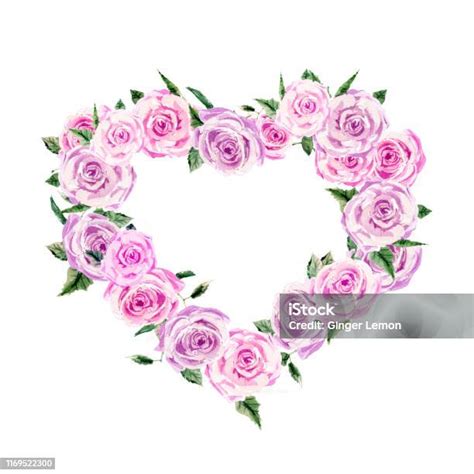 꽃 하트 모양의 결혼식 이나 발렌타인 데이 디자인 템플릿입니다 나뭇잎핑크 무리 장미 수채화로 그려진 손으로 흰색으로 분리되어 있습니다 하트 내부의 텍스트에 대한 공백