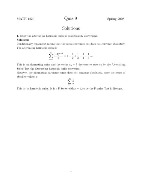 Calculus I Quiz 9 Solutions Fall 2008 Math 1220 Docsity