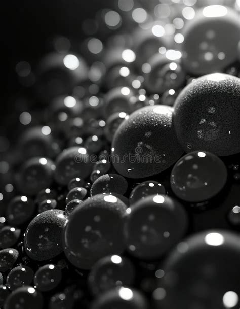 Closeup View Of Many Round Bubbles Floating On Dark Surface Bubbles Glossy Smooth Surface