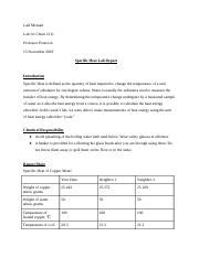 Chem 1211 Specific Heat Lab Report Gail Mensah Lab For Chem 1211 Professor Peterson 13