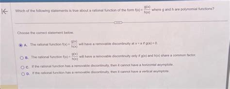 Solved Which Of The Following Statements Is True About A