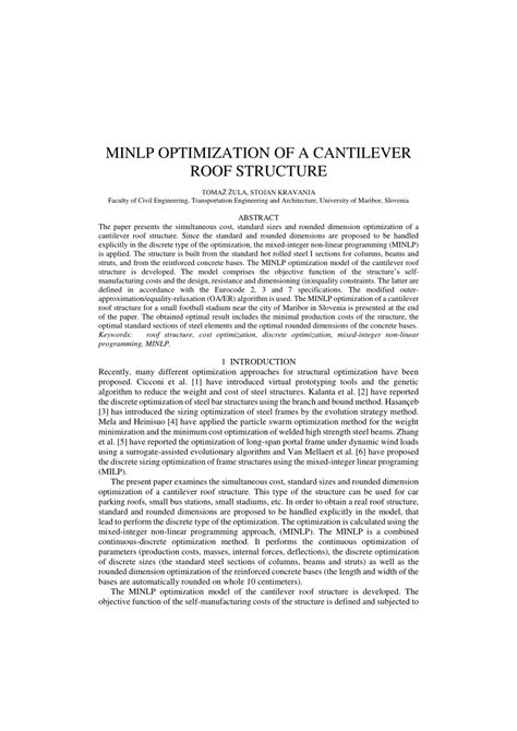 Pdf Minlp Optimization Of A Cantilever Roof Structure