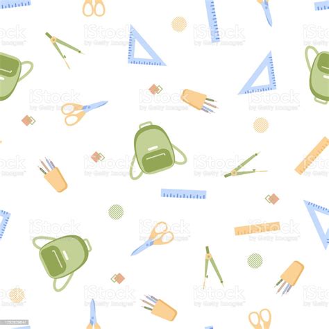 흰색 배경에 다양한 학교 용품과 원활한 패턴 플랫 스타일로 벡터 그림 9월에 대한 스톡 벡터 아트 및 기타 이미지 9월 가위 가을 Istock