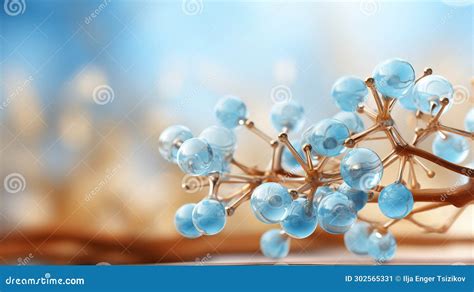 Abstract Molecular Structure Background With Bokeh Effect In Light Blue And White Tones Stock