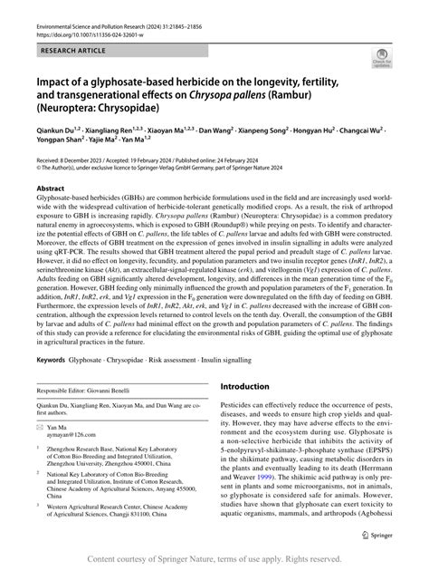 Impact Of A Glyphosate Based Herbicide On The Longevity Fertility And