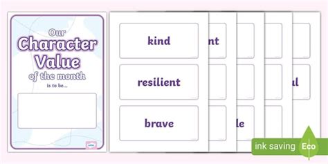 Character Value Of The Month Display Poster And Word Cards