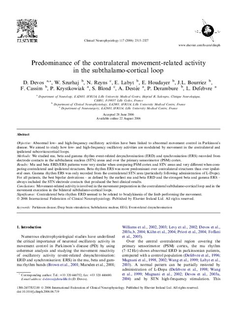 Pdf Predominance Of The Contralateral Movement Related Activity In