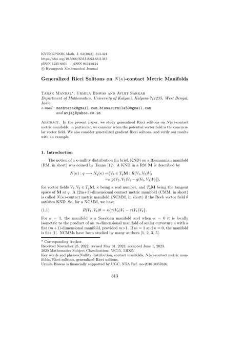 Pdf Generalized Ricci Solitons On Nκ Contact Metric Manifolds
