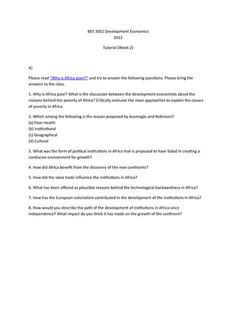 Preparation For Tutorial Week2 Bee 3052 Development Economics 2022
