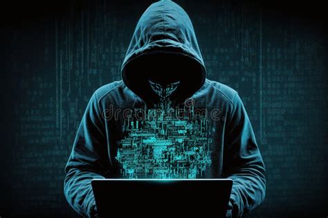 A Hacker Utilizing An Abstract Laptop Featuring A Digital Interface