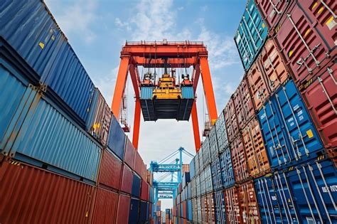 Cargo Crane Lifting A Shipping Container At A Port Premium Ai Generated Image