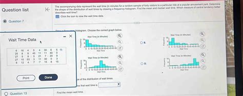solved the accompanying data represent the wait time in minutes for a