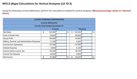 Solved M Algo Calculations For Vertical Analyses LO Chegg Com