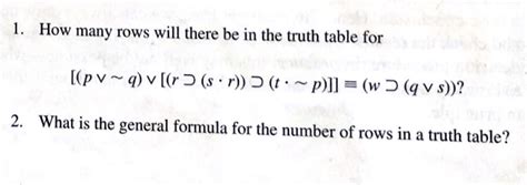 Solved How Many Rows Will There Be In The Truth Table For