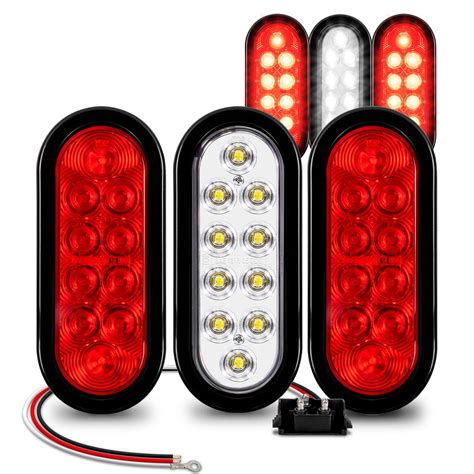 4 Red 2 White 6 Oval Led Trailer Tail Light Kit Dot Certified