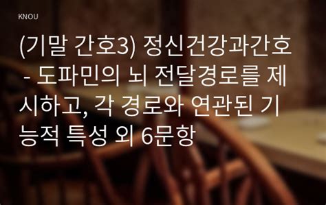 기말 간호3 정신건강과간호 도파민의 뇌 전달경로를 제시하고 각 경로와 연관된 기능적 특성 외 6문항 방송통신대