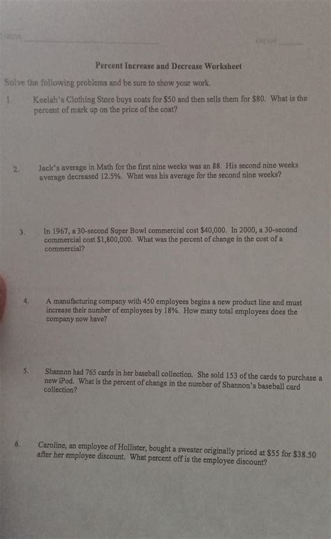 Solved Percent Increase And Decrease Worksheet Solve The