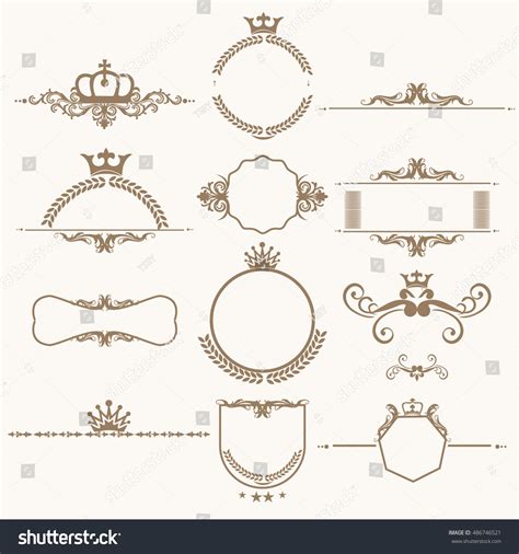 Set Vintage Frame Scroll Elements Stock Vector Royalty Free 486746521 Shutterstock