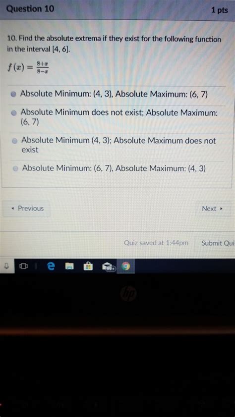 Solved Question 10 1 Pts 10 Find The Absolute Extrema If