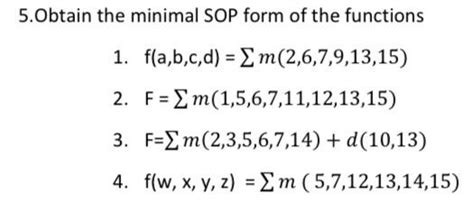 solved 5 obtain the minimal sop form of the functions 1