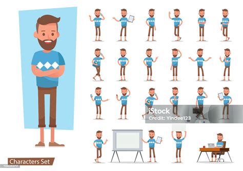사무실 남자 작업자 문자 벡터 디자인의 집합입니다 감정 실행 서 서 산책 및 다양 한 행동에 프레젠테이션 등장인물에 대한 스톡