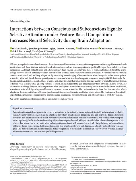 Pdf Interactions Between Conscious And Subconscious Signals Selective Attention Under Feature
