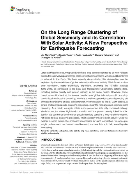 Pdf On The Long Range Clustering Of Global Seismicity And Its Correlation With Solar Activity