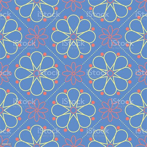 꽃의 완벽 한 패턴입니다 파란색 바탕에 빨간색과 노란색 꽃 요소 0명에 대한 스톡 벡터 아트 및 기타 이미지 0명 꽃무늬 노랑 Istock