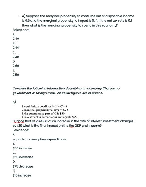 Solved 1 A Suppose The Marginal Propensity To Consume Out