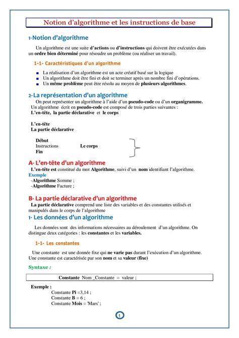 SOLUTION Notion D Algorithme Et Instructions De Base Studypool