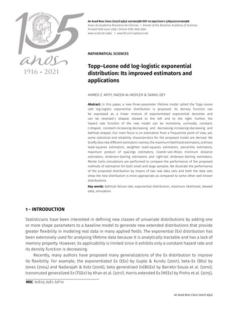 Pdf Topp Leone Odd Log Logistic Exponential Distribution Its Improved Estimators And Applications