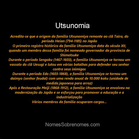 👪 → Qual A História E Origem Do Sobrenome E Família Utsunomia