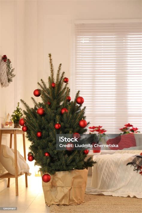 침실에 아름답게 장식 된 크리스마스 트리 인테리어 디자인 0명에 대한 스톡 사진 및 기타 이미지 0명 12월 가구 Istock