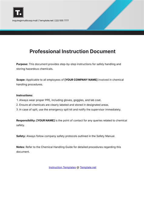 Free Professional Instruction Document Template To Edit Online