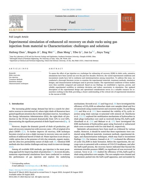 Pdf Experimental Simulation Of Enhanced Oil Recovery On Shale Rocks