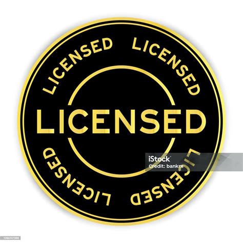 흰색 배경에 라이센스 단어와 블랙과 골드 색상 라운드 스티커 표지판에 대한 스톡 벡터 아트 및 기타 이미지 표지판 고급 금 금속 Istock