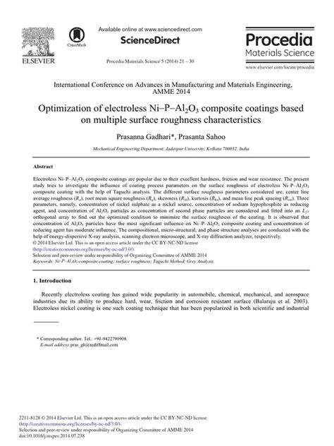 Eng Optimization Of Electroless Ni P Al2o3 Composite Coatings Based On Multiple Surface