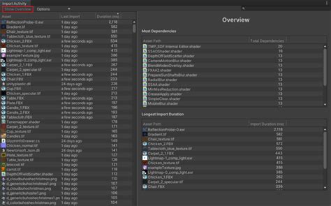 Unity Manual Import Activity Window
