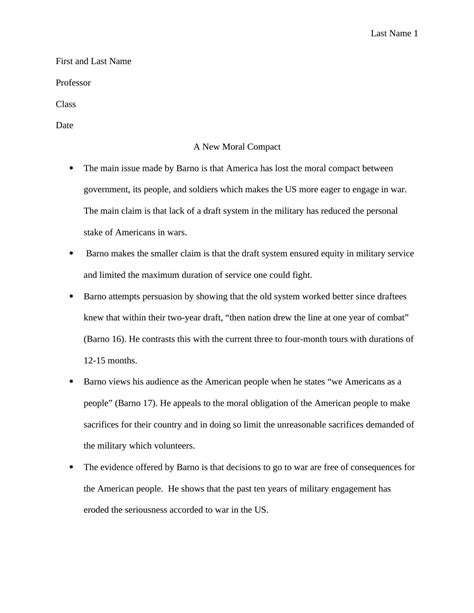 Report Analyzing Barnos A New Moral Compact Article