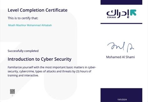 Moath Al Rbabah On Linkedin Today I Finished The Introduction To Cyber