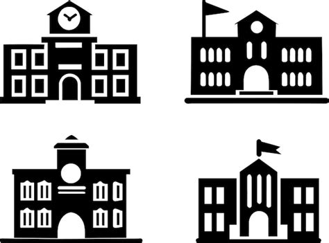 Conjunto De Ilustración De Vector De Icono De Edificio Escolar De Grupo Vector Premium