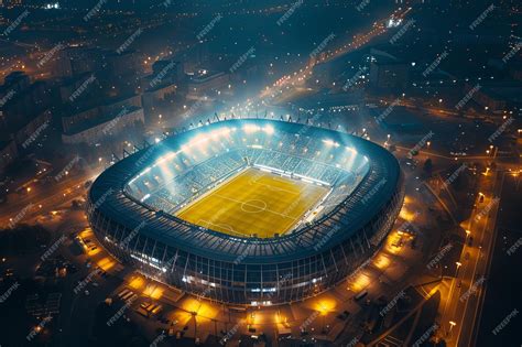Premium Photo Soccer Stadium Outside Dron View Dramatic Lights 35mm